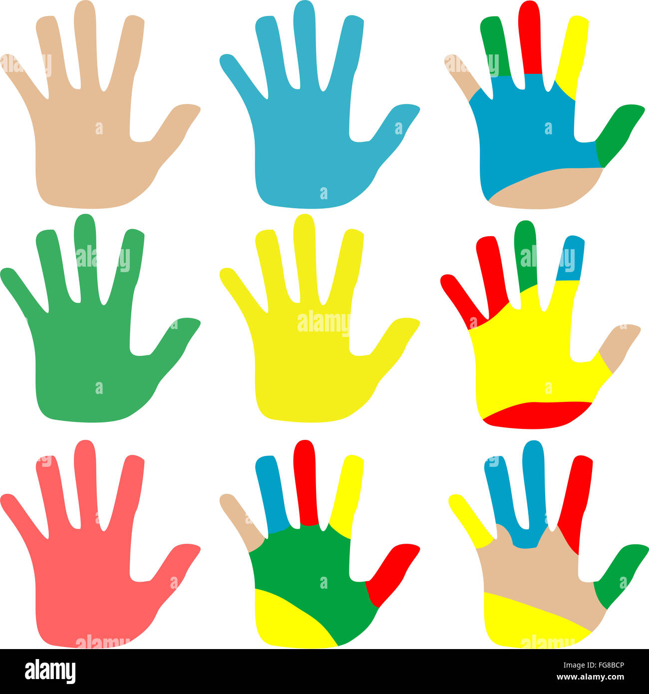 illustration hands multicolored set isolated on white Stock Photo - Alamy