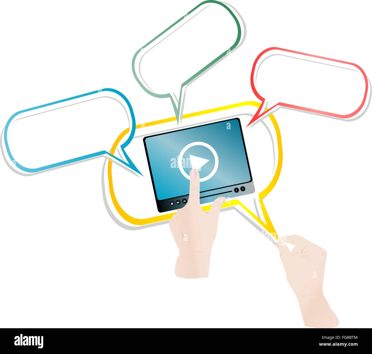 hand push start button on touch screen to run video clip Stock Photo ...