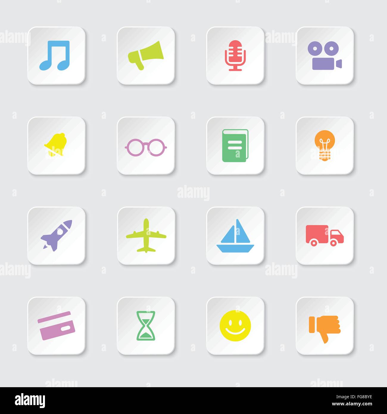 [EPS10] colorful web icon set 5 on white rounded rectangle button with soft shadow Stock Vector ...