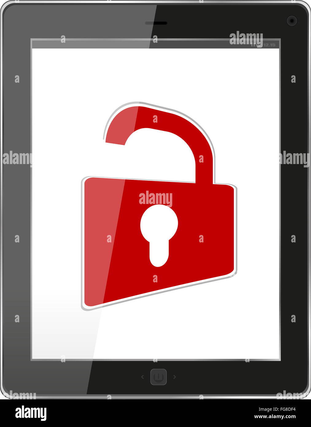 Mobile Security concept. Tablet PC with Lock on a white background ...