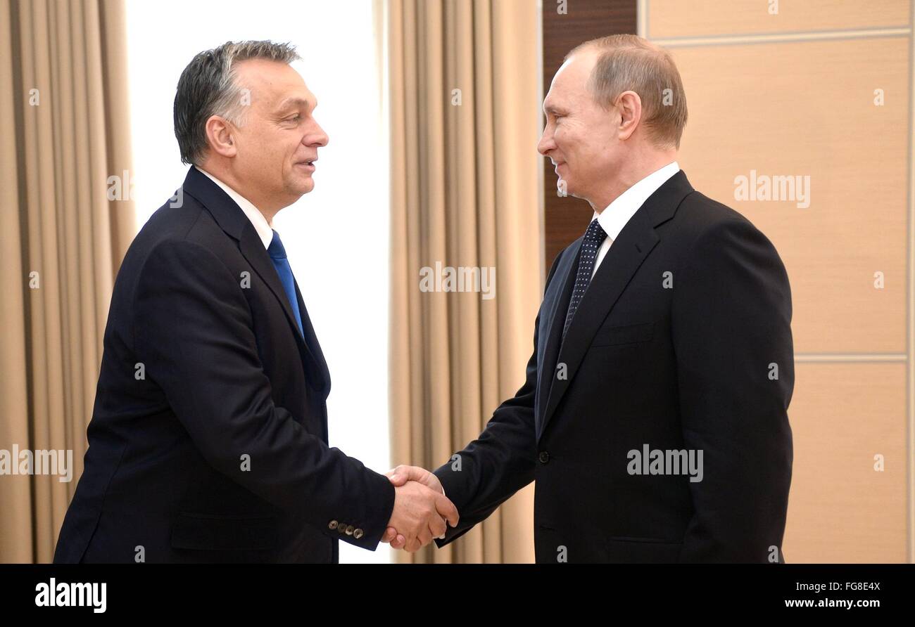 Russian President Vladimir Putin greets Hungarian Prime Minister Viktor ...