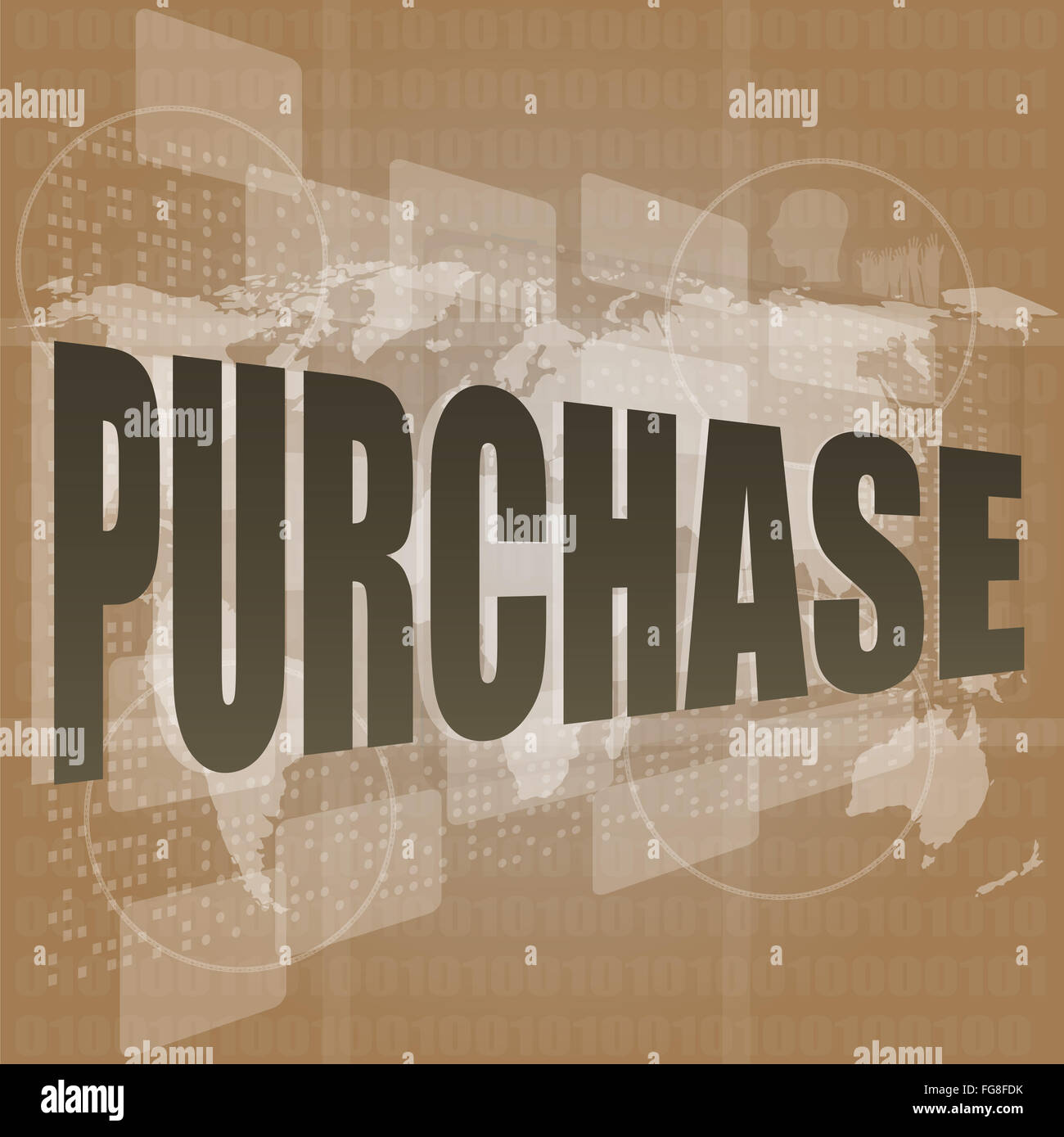 purchase words on digital touch screen interface - business concept ...