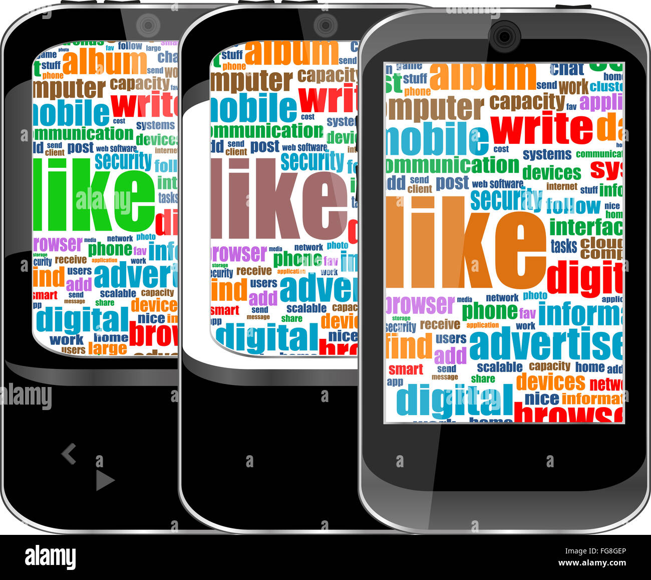 mobile smartphone with globe textured like words. business concept ...