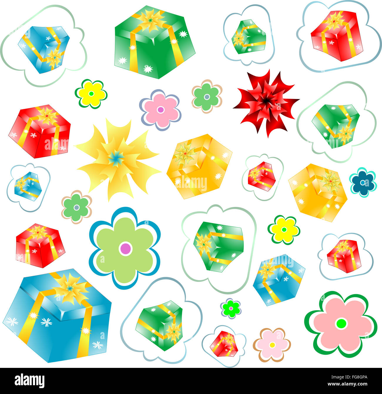 seamless background of gift boxes with different pattern Stock Photo ...