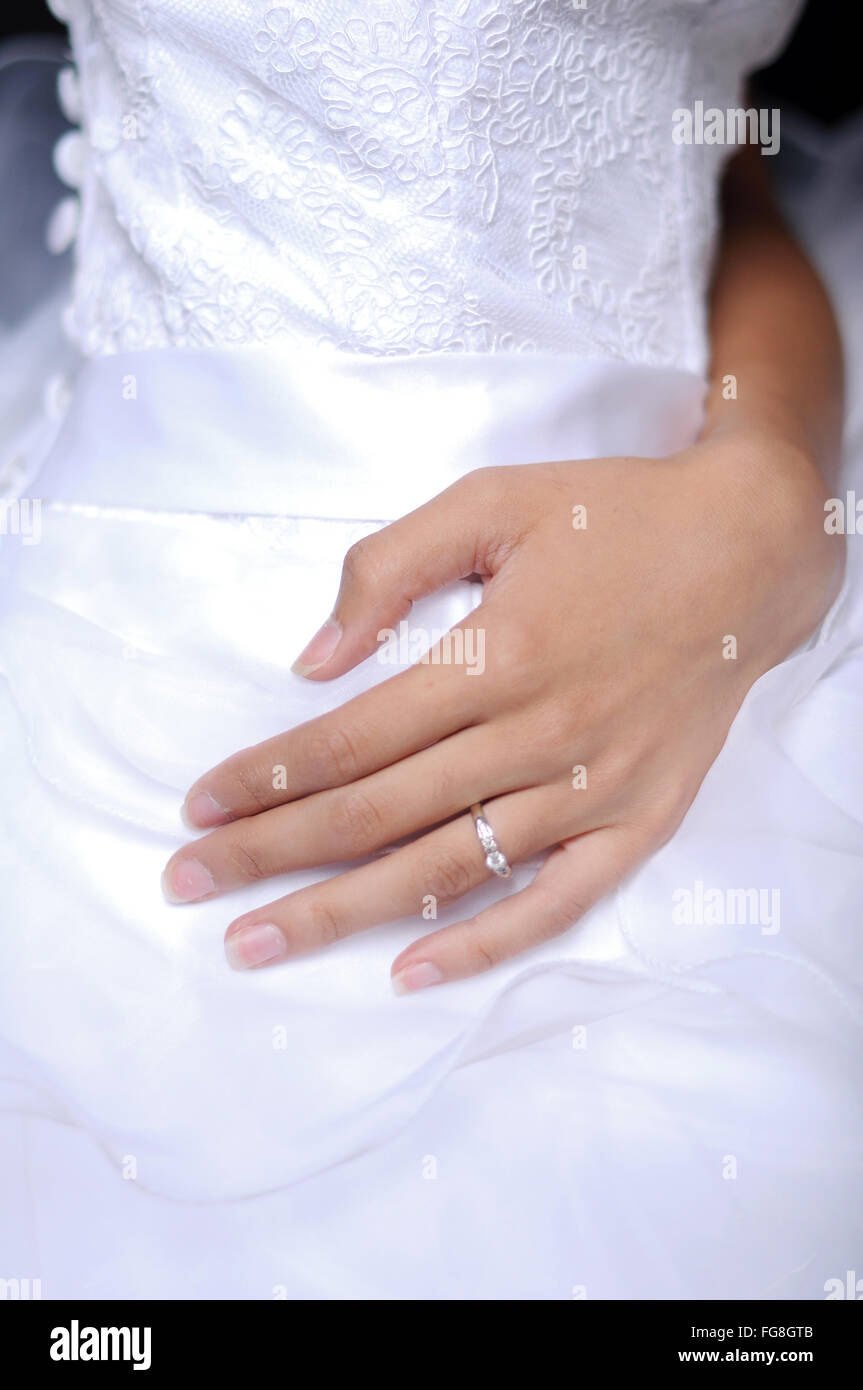 Woman Hand On Wedding Dress Stock Photo - Alamy