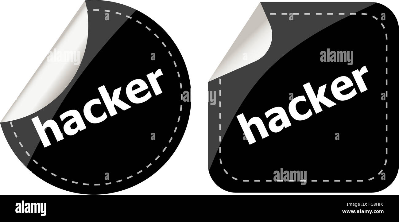 black hacker stickers set on white, icon button Stock Photo - Alamy