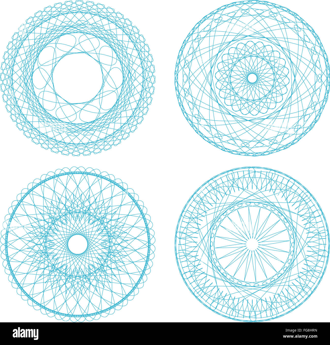 A set of guilloche blue seal, pattern for currency, certificate or ...