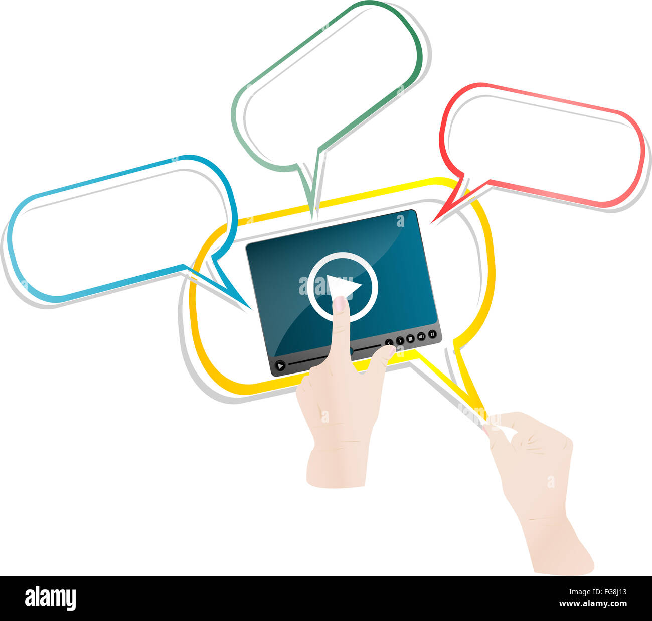 hand push fast forward button on touch screen to run video clip Stock ...