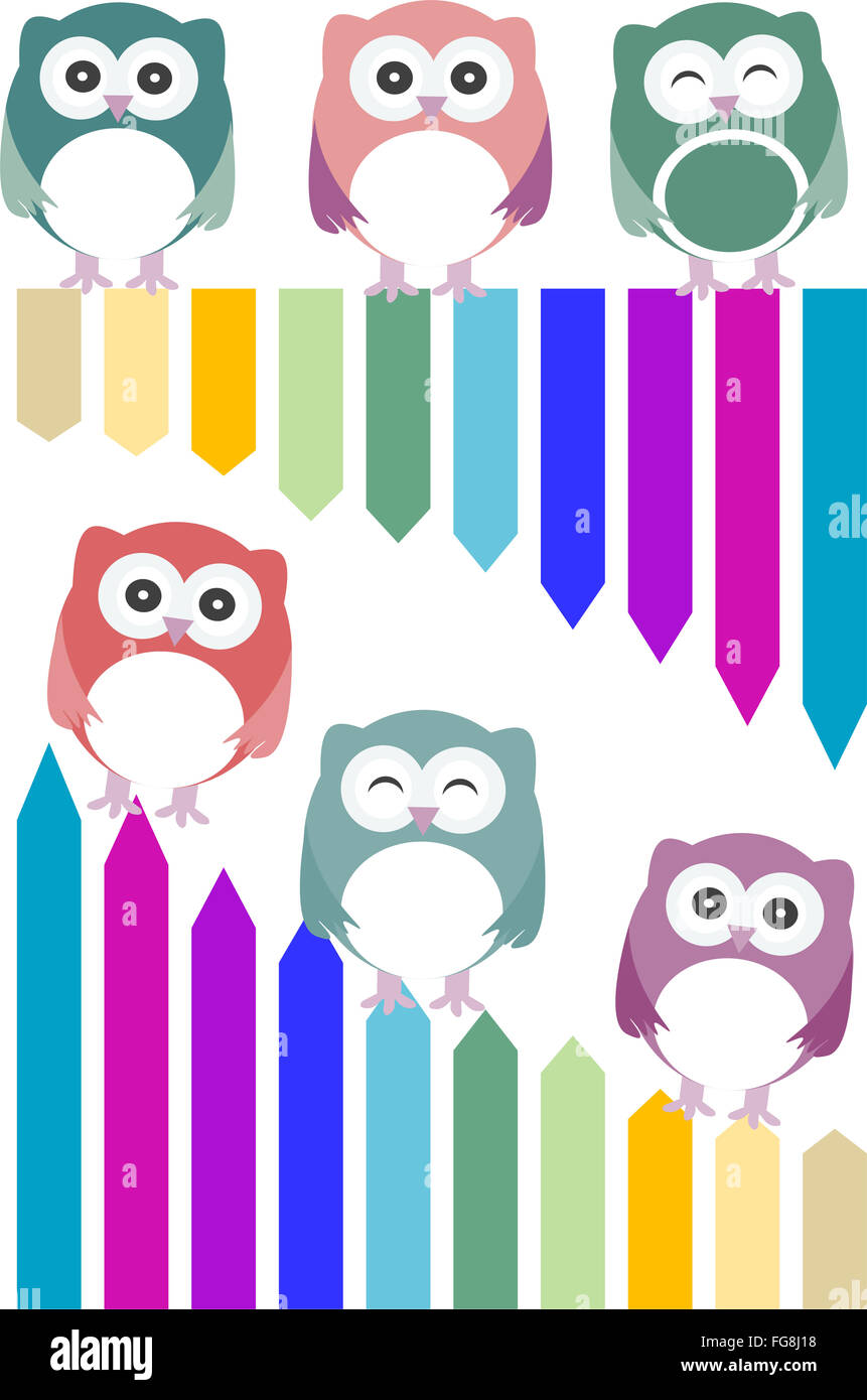 set of colorful owls with different expressions Stock Photo - Alamy