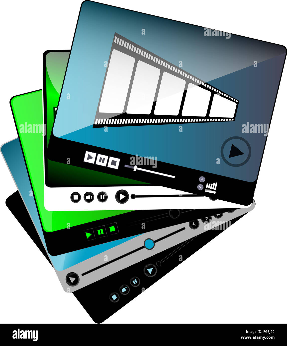 video movie media player interface set isolated Stock Photo - Alamy