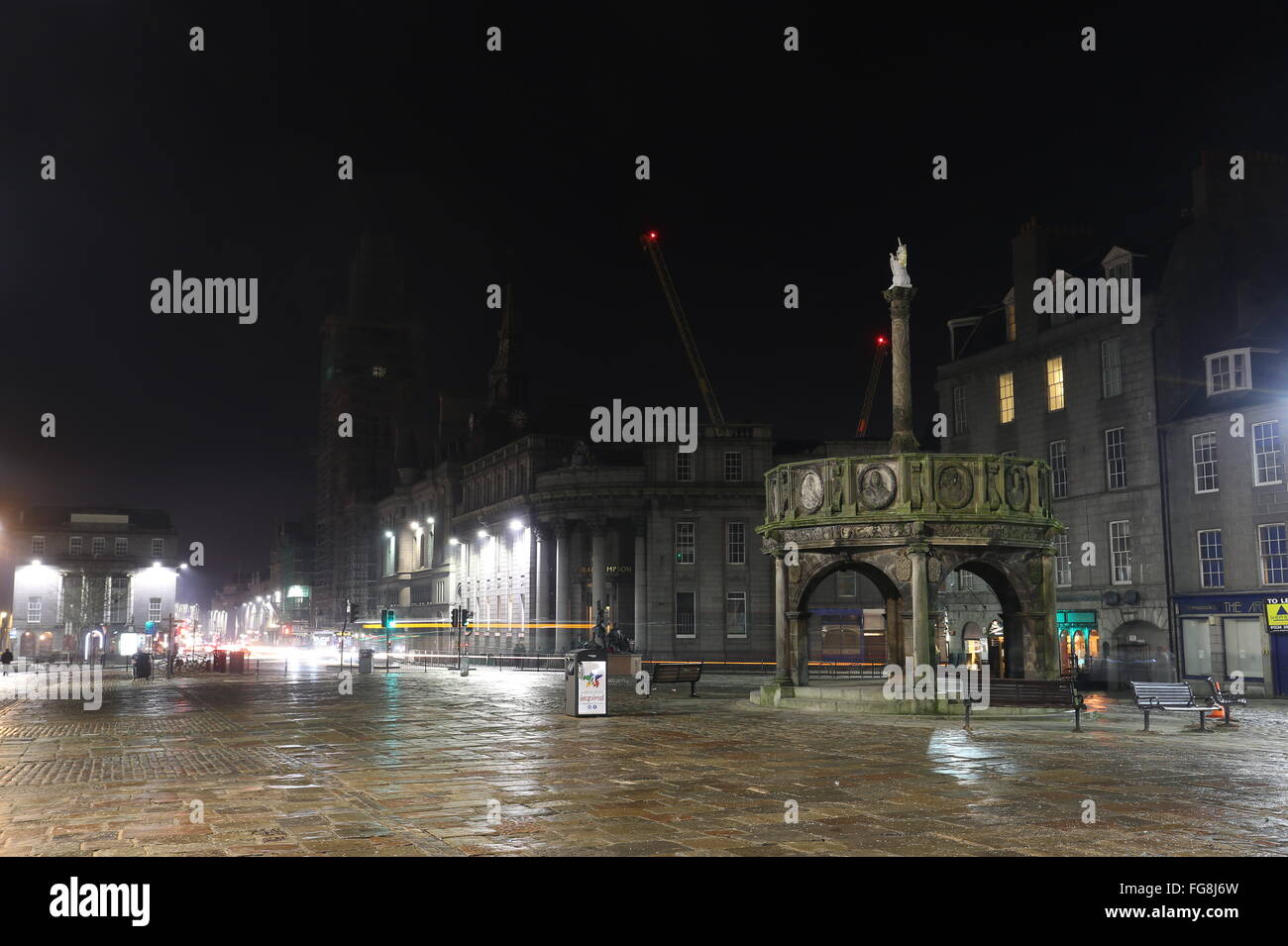 Mercat Cross, Castlegate Aberdeen by night Scotland January 2016 Stock ...