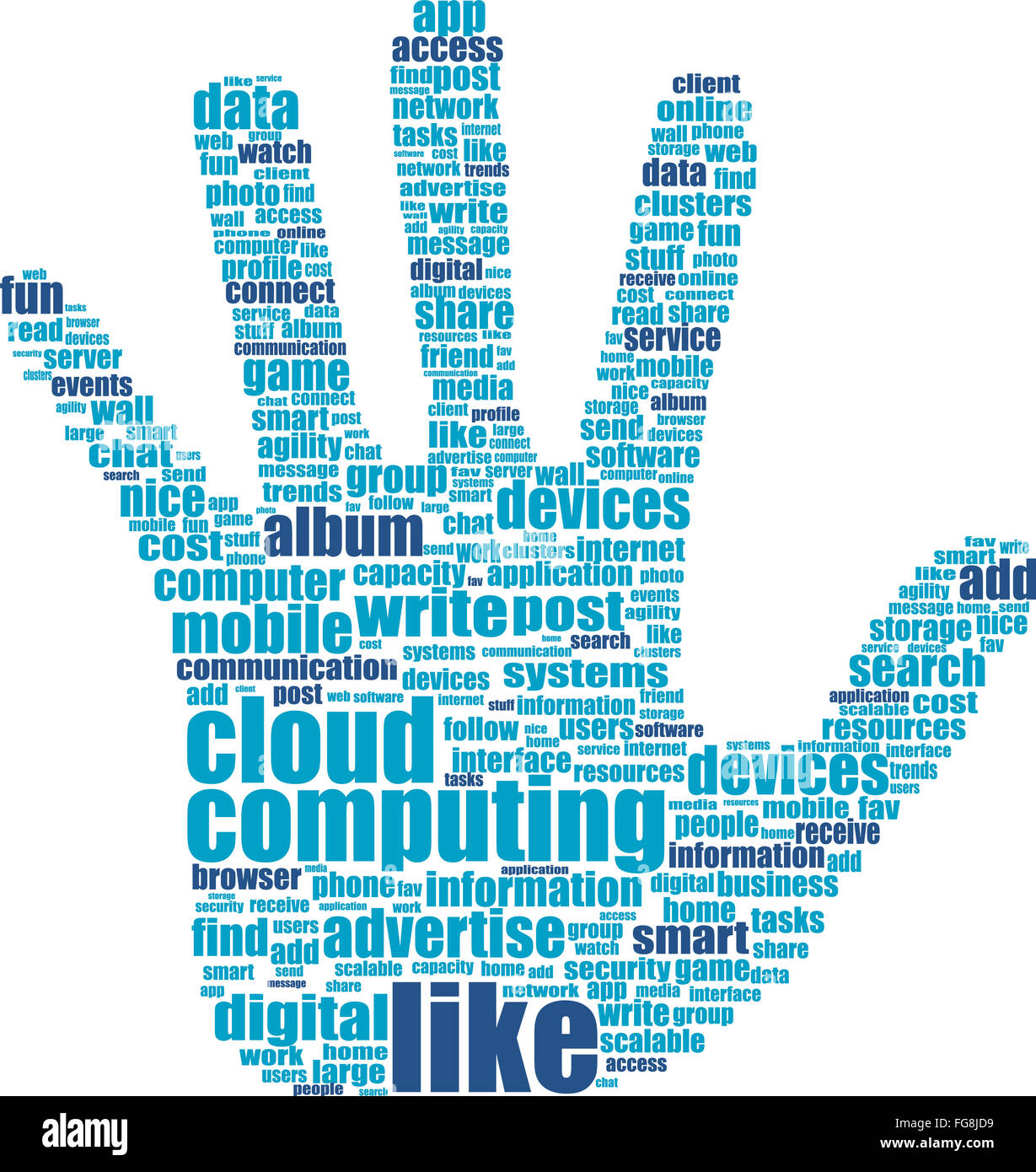 hands, which is composed of text keywords on social media themes Stock ...