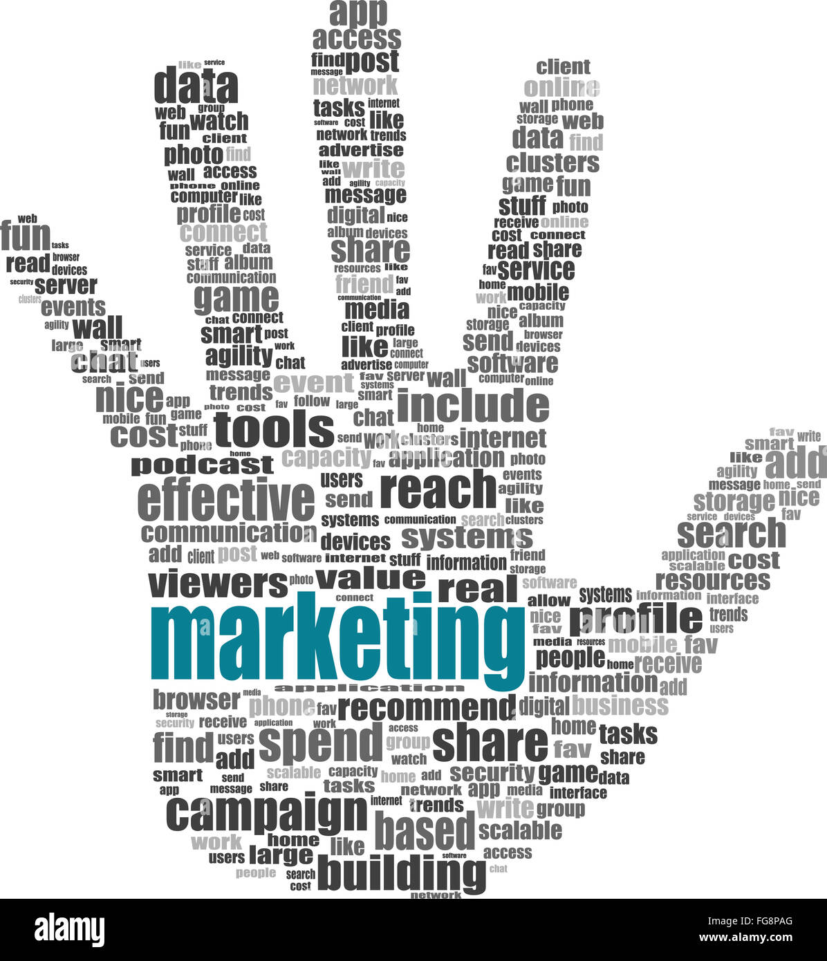 Illustration of the hand symbol, which is composed of text keywords on ...