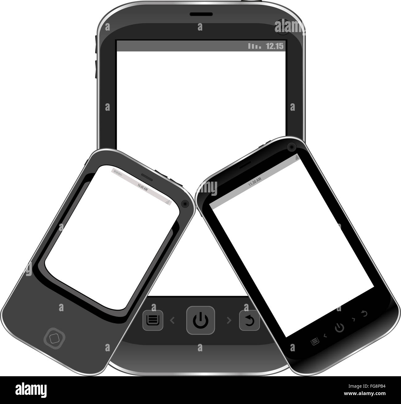 black smartphone set isolated on white background Stock Photo - Alamy