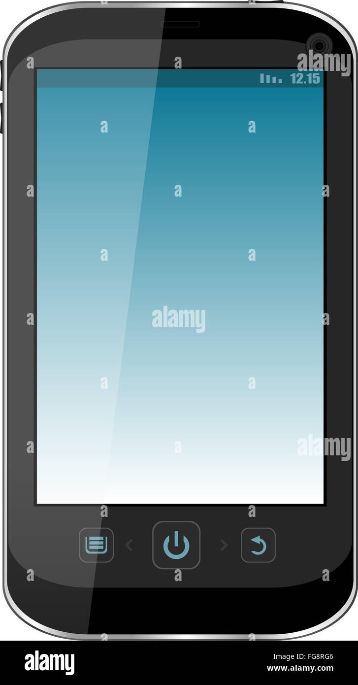 Modern smartphone with blue screen isolated on white Stock Photo - Alamy
