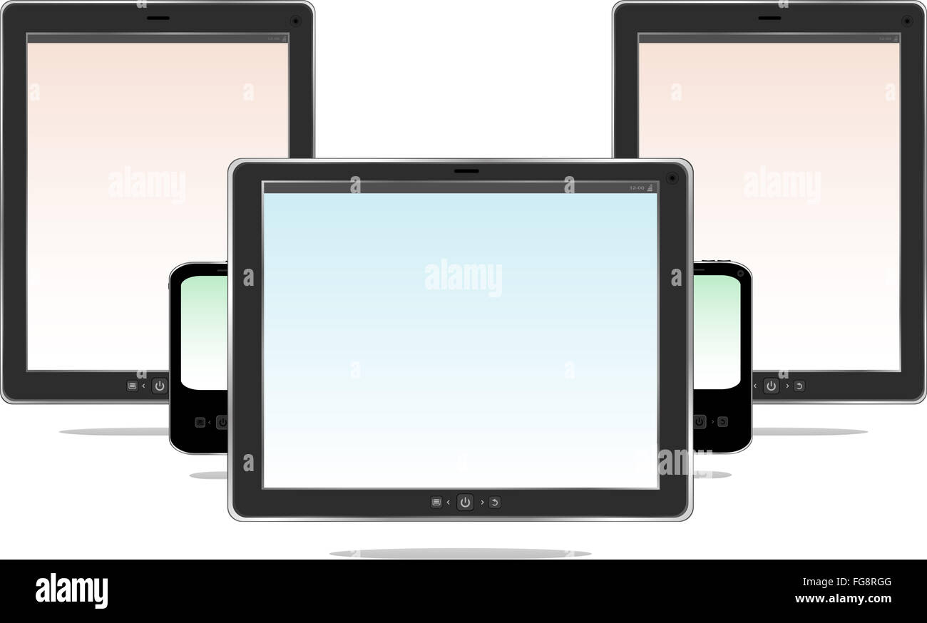 Tablet computer. Black frame tablet pc with screen. isolated on white ...