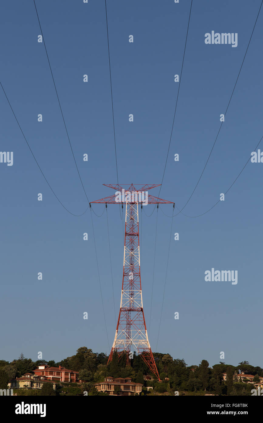 Red and White High Voltage Electric Pole Stock Photo - Alamy