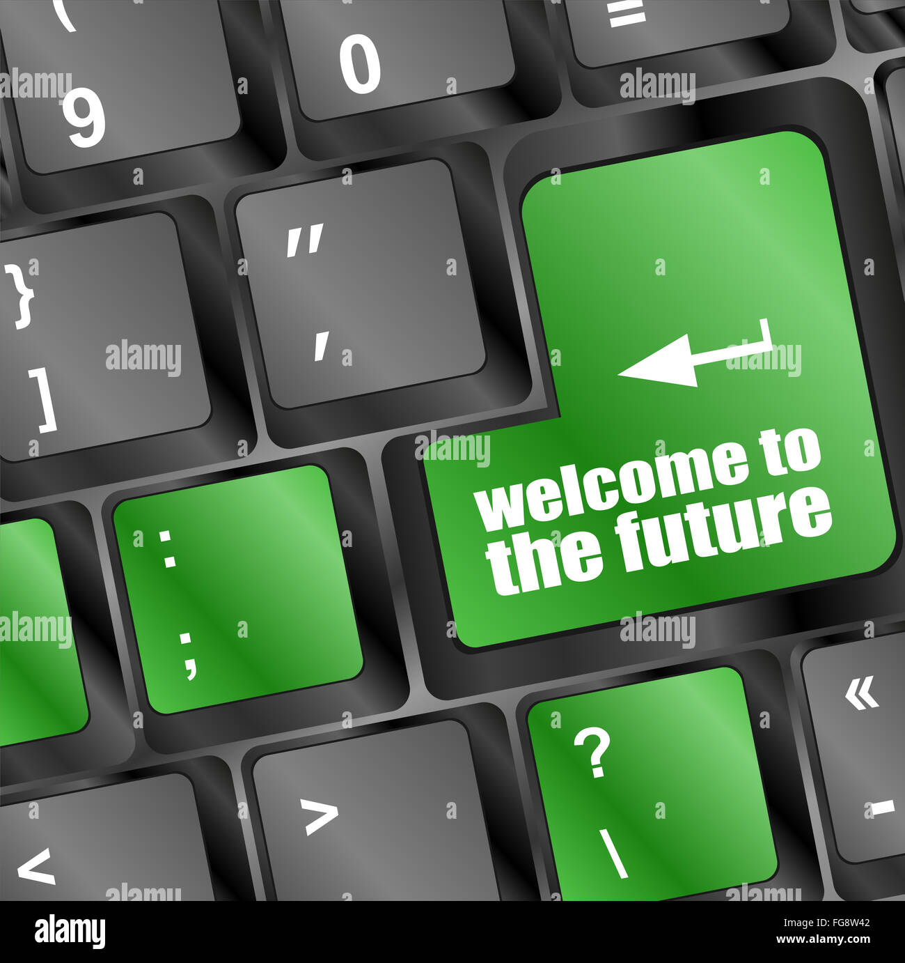 welcome to the future text on laptop keyboard key Stock Photo - Alamy