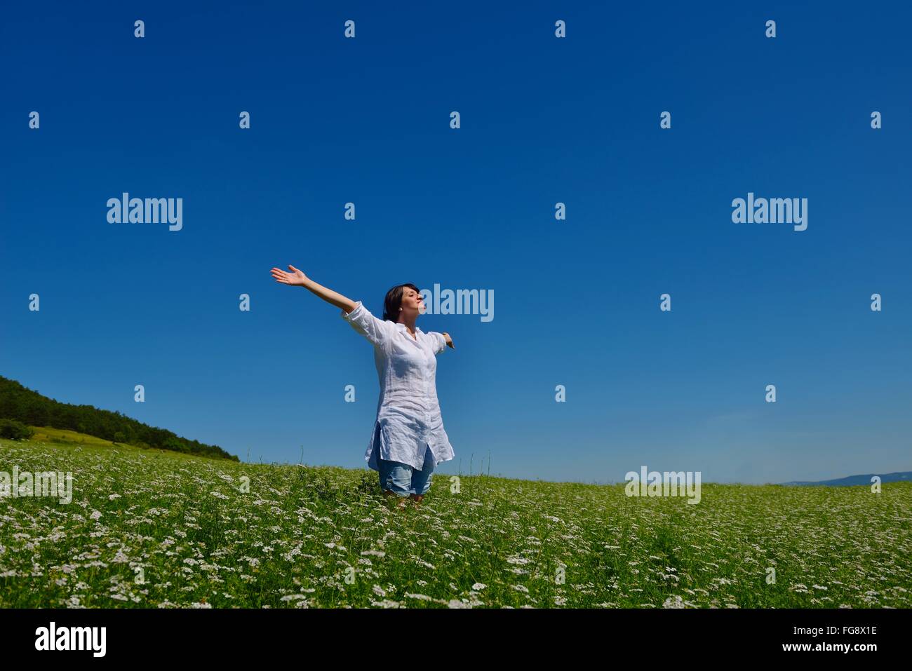 Woman spring body smile hi-res stock photography and images - Alamy