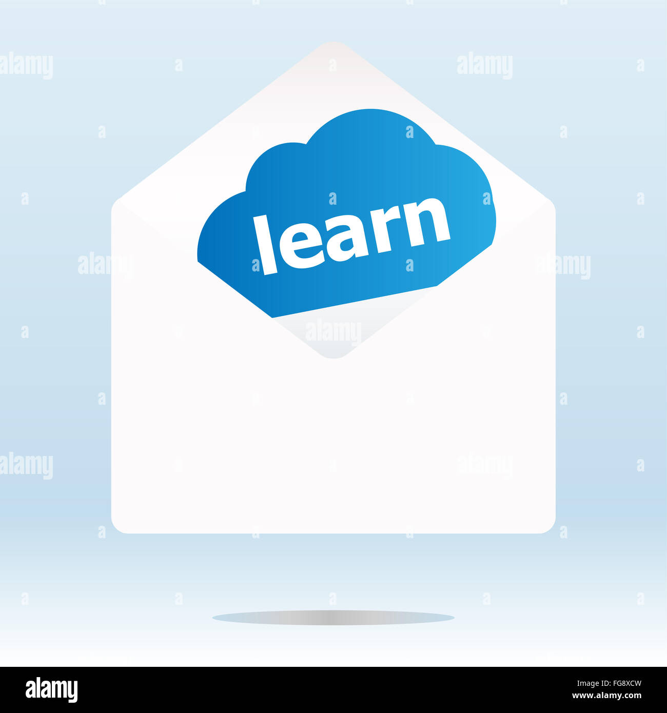 learn word on blue cloud, paper mail envelope Stock Photo - Alamy