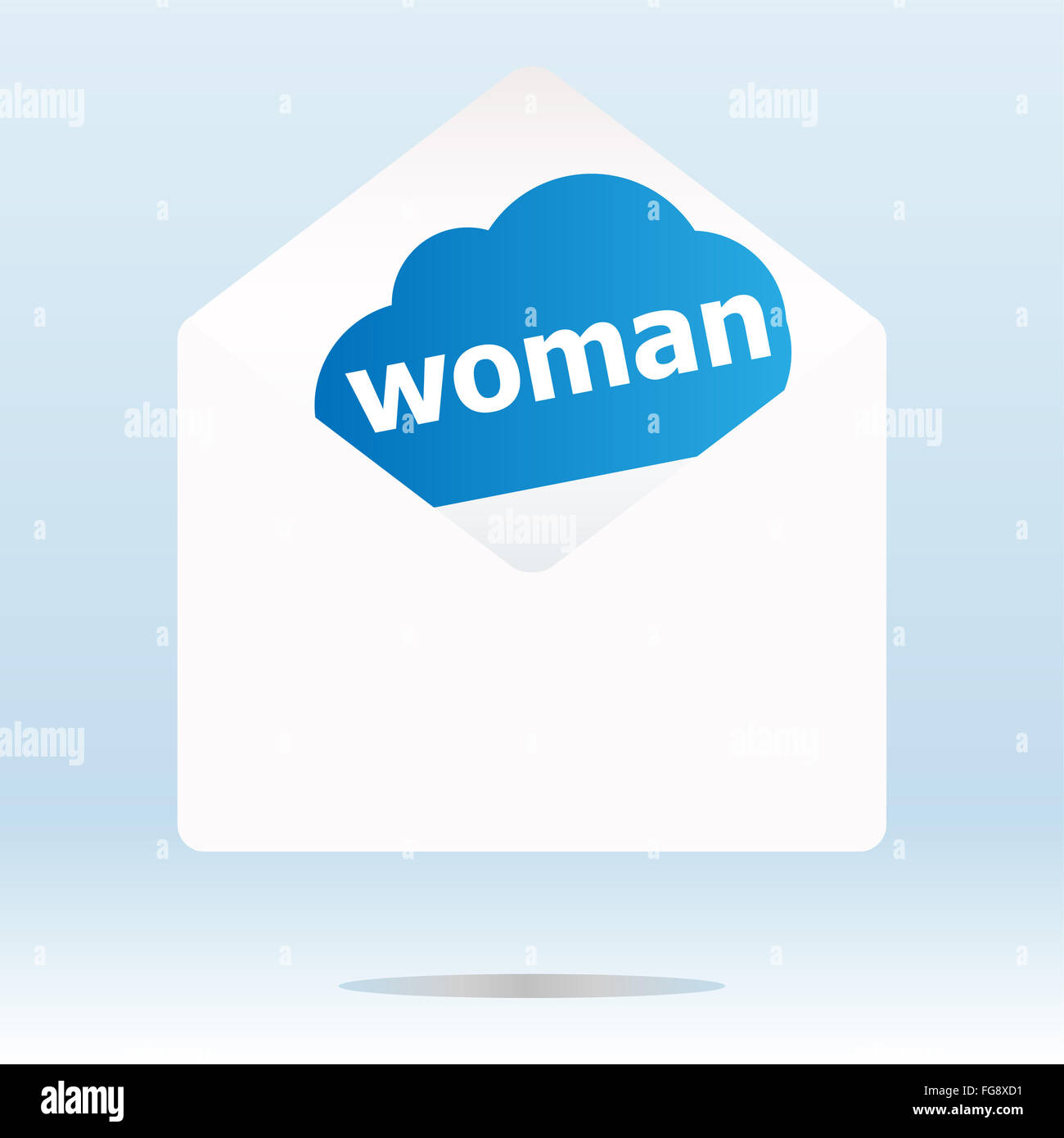 woman word on blue cloud, paper mail envelope Stock Photo - Alamy