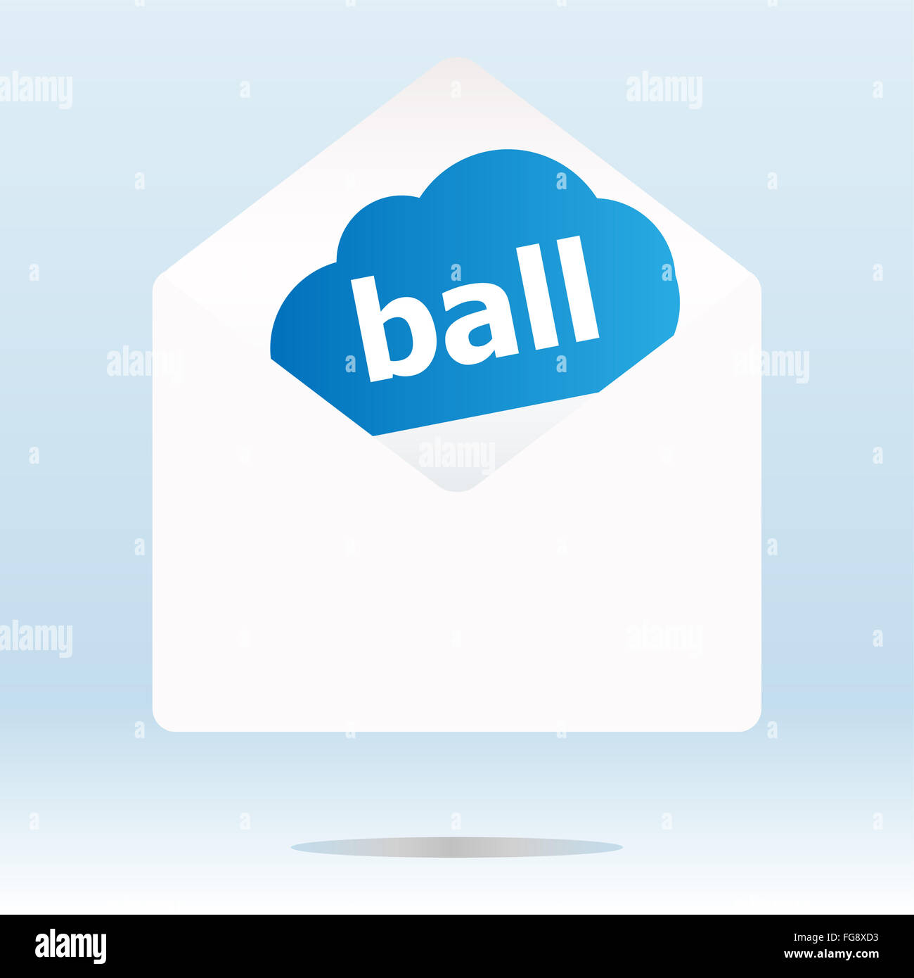 ball word on blue cloud, paper mail envelope Stock Photo - Alamy