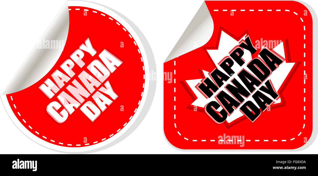 Maple leaf stickers - happy canada day tag set Stock Photo - Alamy
