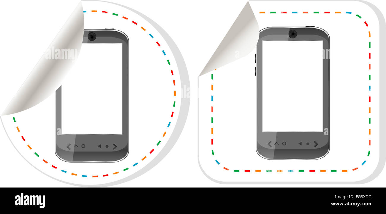 Black smart phone with touch screen blank stickers set Stock Photo - Alamy