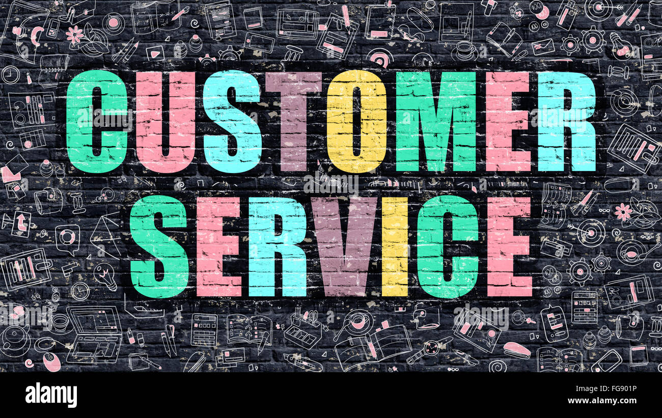 Multicolor Customer Service on Dark Brickwall. Doodle Style Stock Photo ...