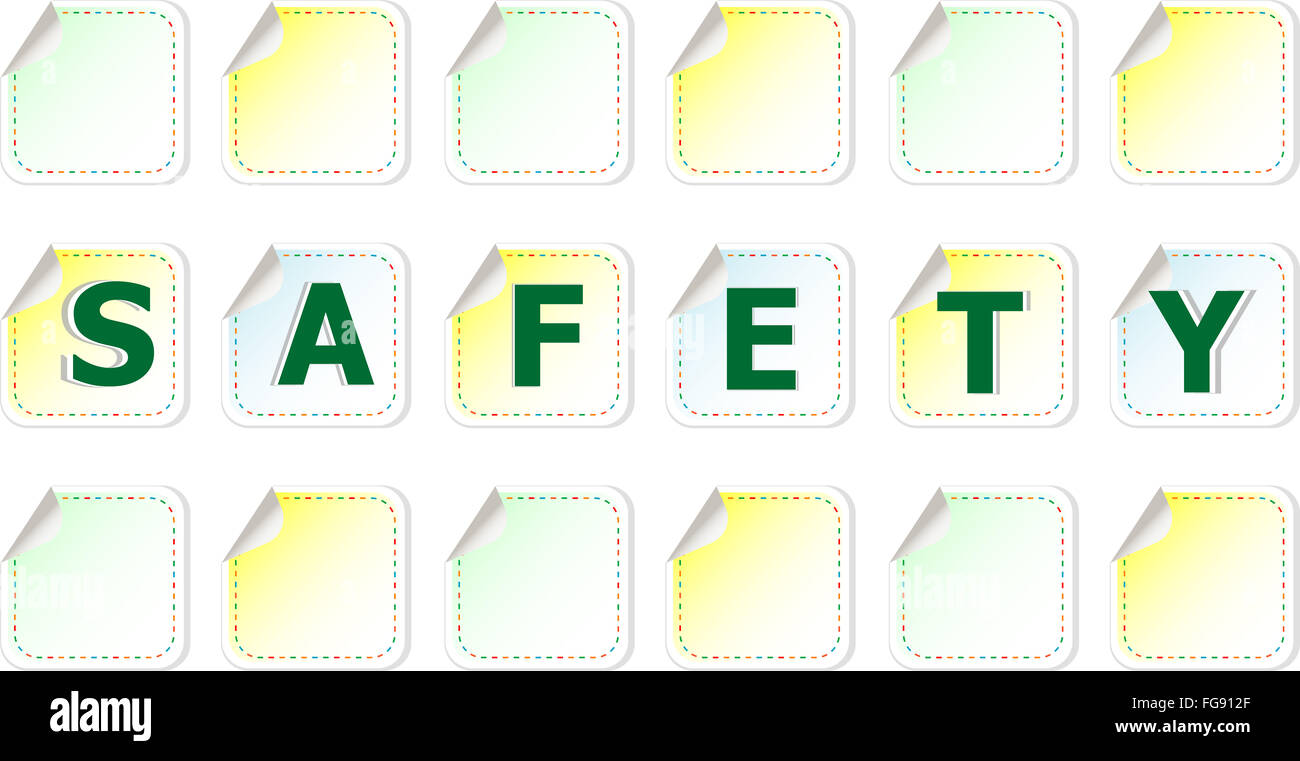 The word Safety on a stickers label tag set Stock Photo - Alamy