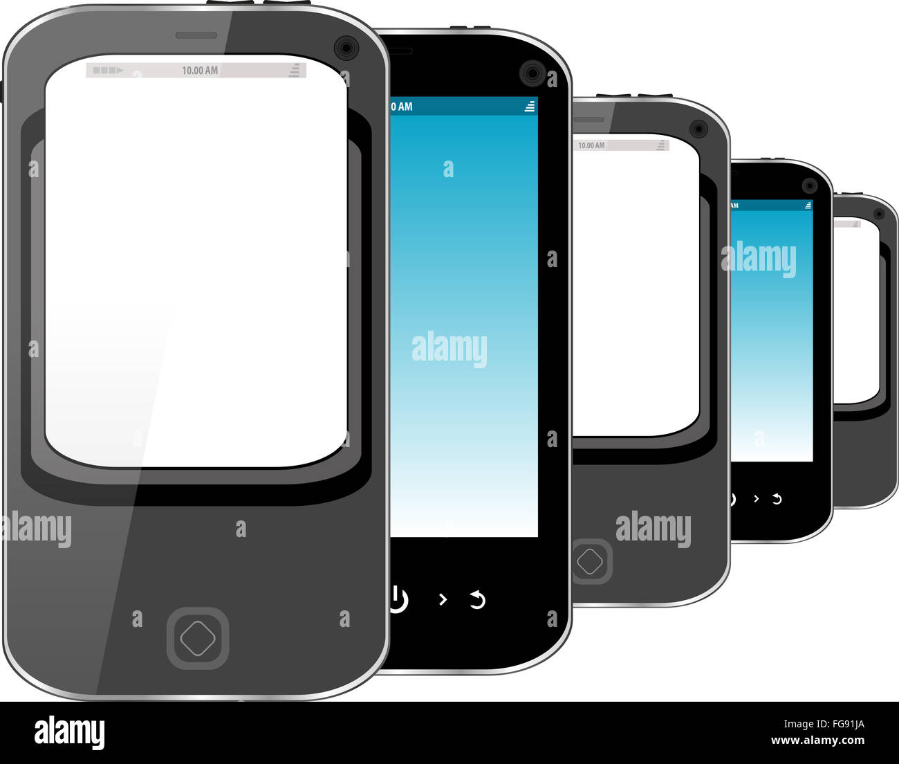 Photo-realistic illustration of different colored smart phones with ...