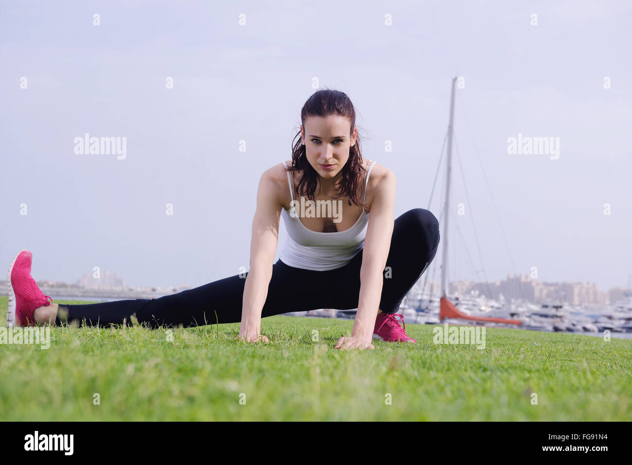 Young beautiful woman jogging on morning Stock Photo - Alamy