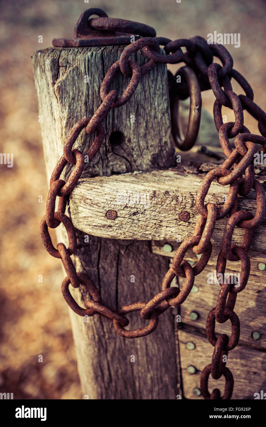 Old rusty chain attached to the bow of a wooden boat at Dungeness Stock ...