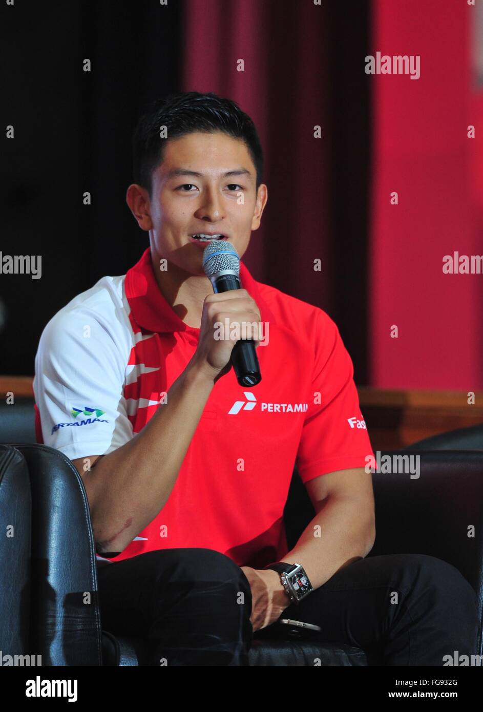 Jakarta, Indonesia. 18th Feb, 2016. Indonesian racer Rio Haryanto talks ...