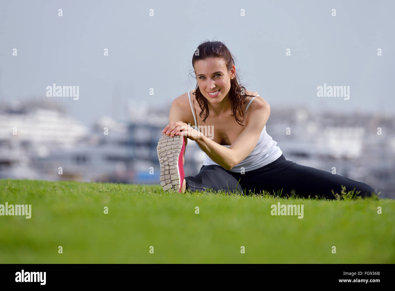 Young beautiful woman jogging on morning Stock Photo - Alamy