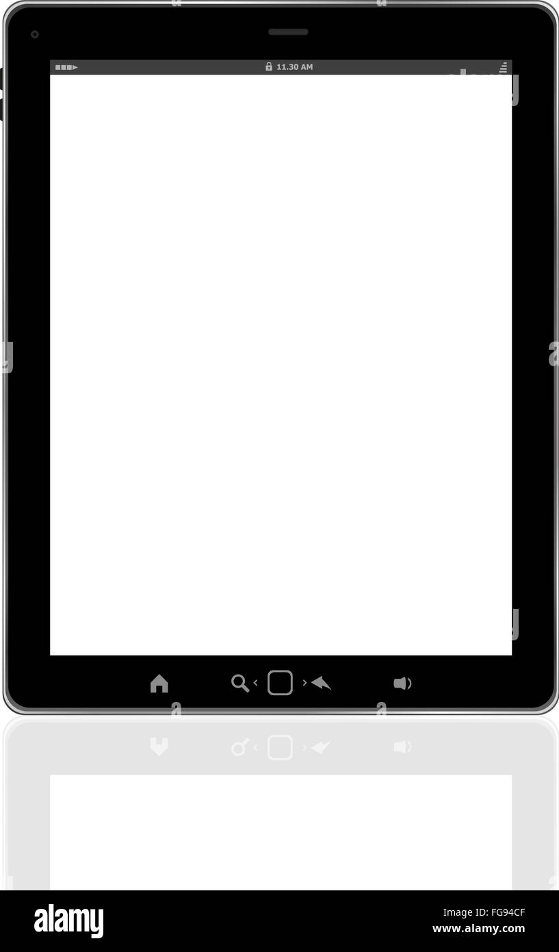 Tablet computer. Black frame tablet pc with white screen, isolated of ...