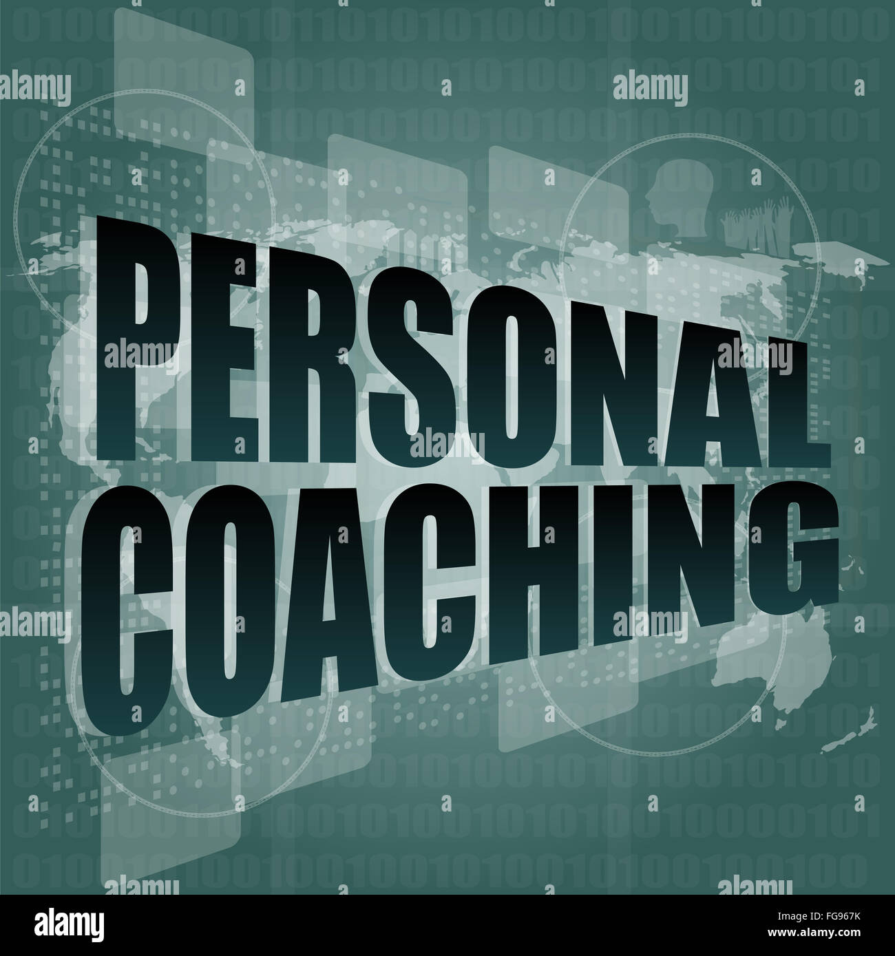 personal coaching word on touch screen, modern virtual technology ...