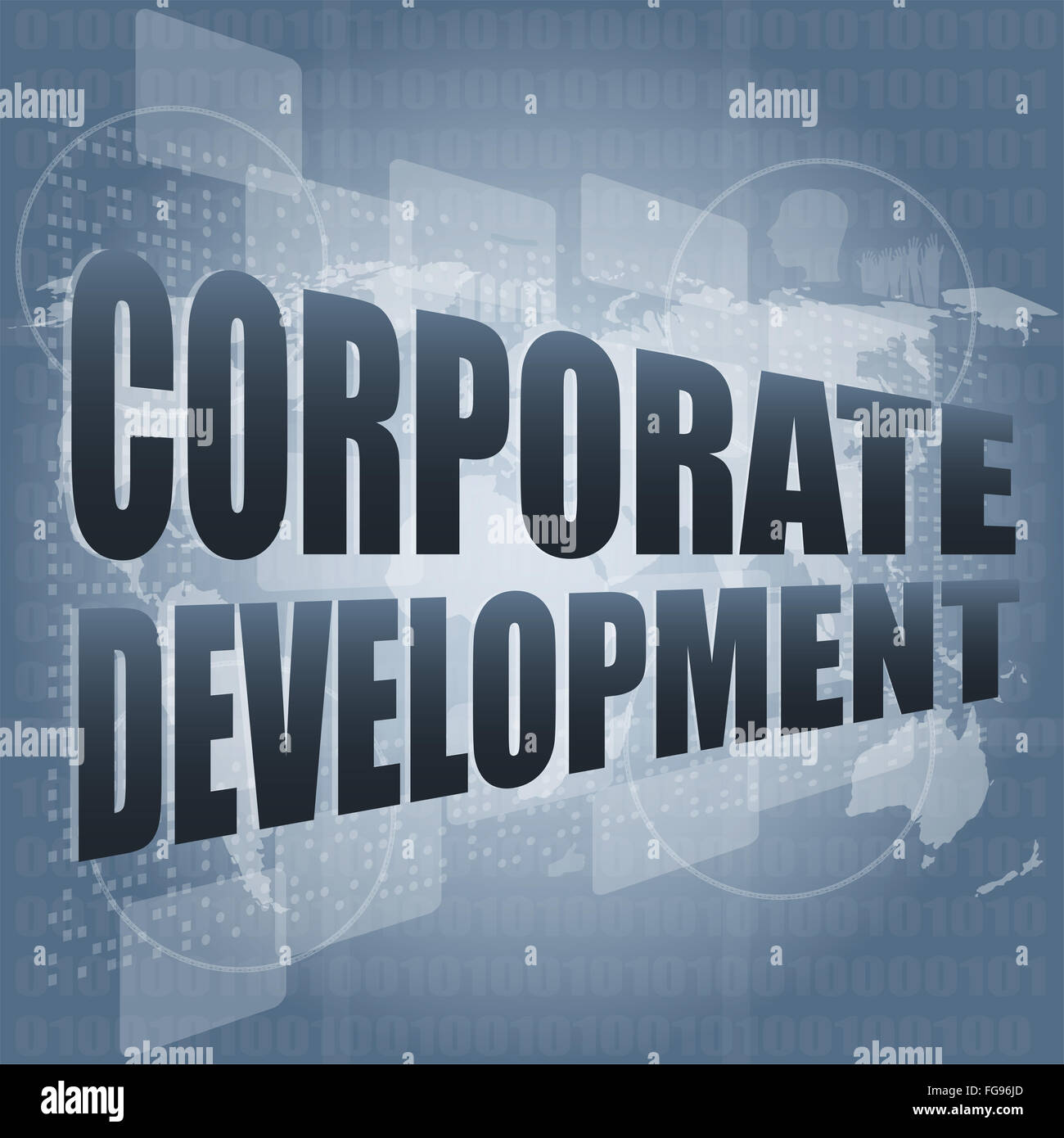 corporate development words on digital screen with world map Stock ...