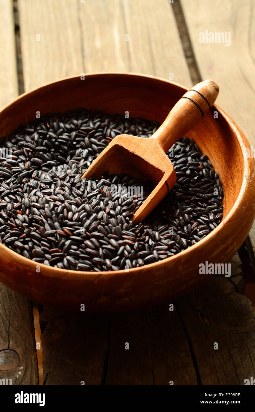 Uncooked, organic Black Rice, also known as Forbidden Rice Stock Photo ...