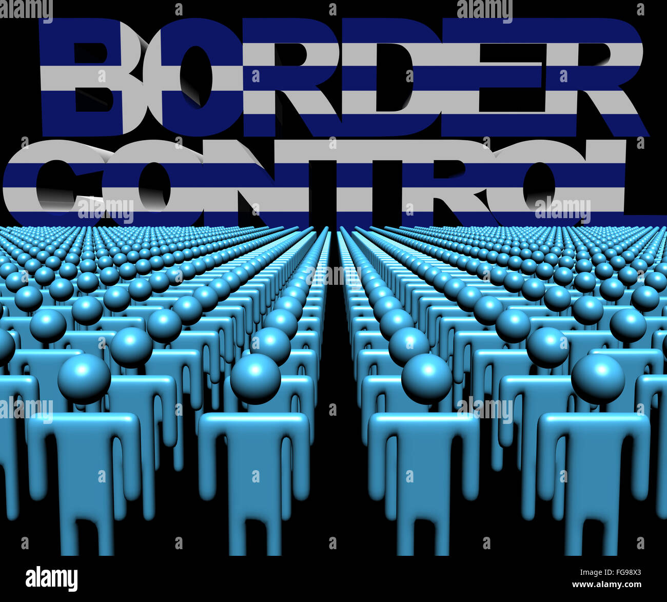 Border Control text with Greek flag and crowd of people illustration ...
