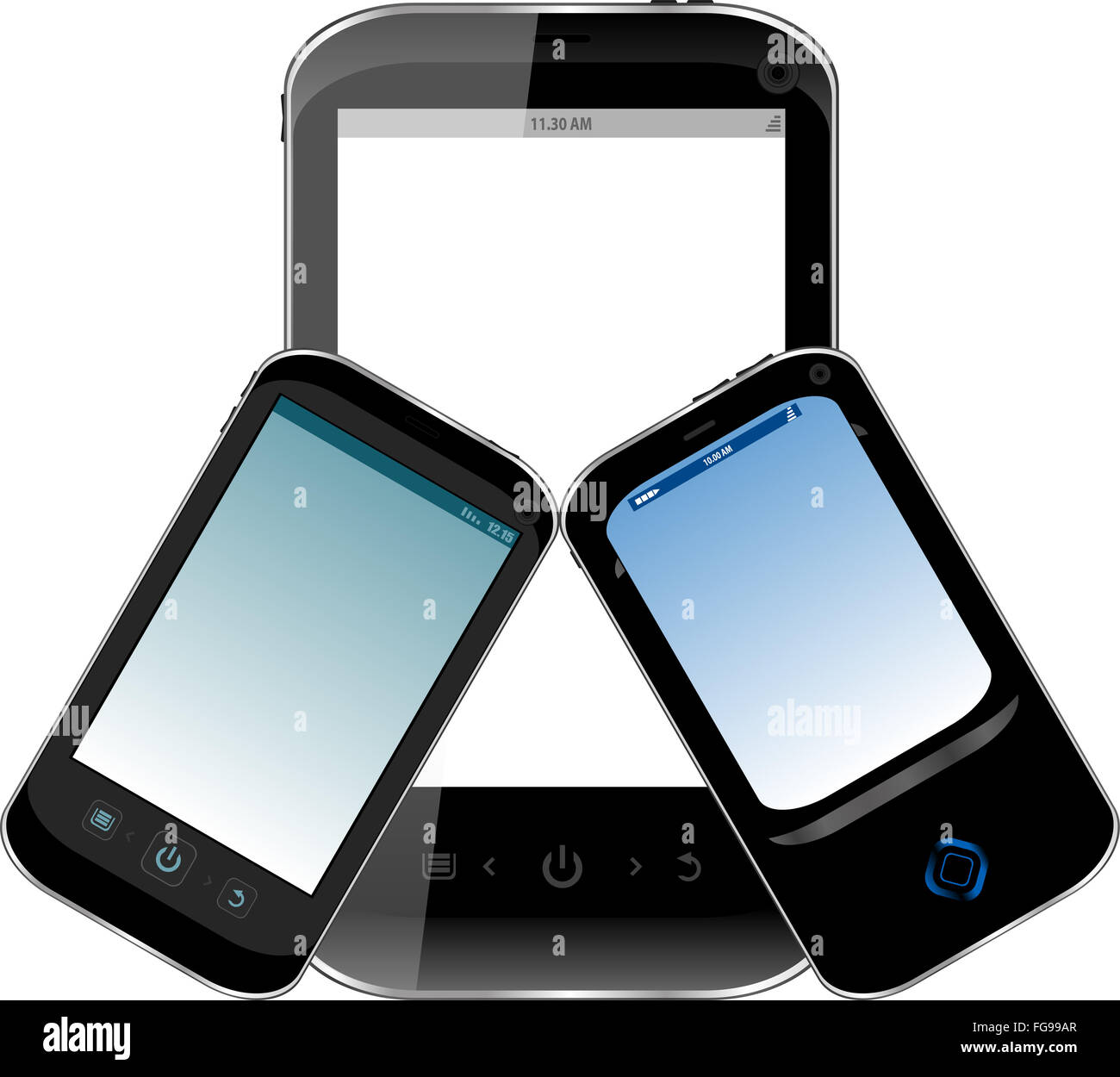 Black smartphone set isolated on white background Stock Photo - Alamy