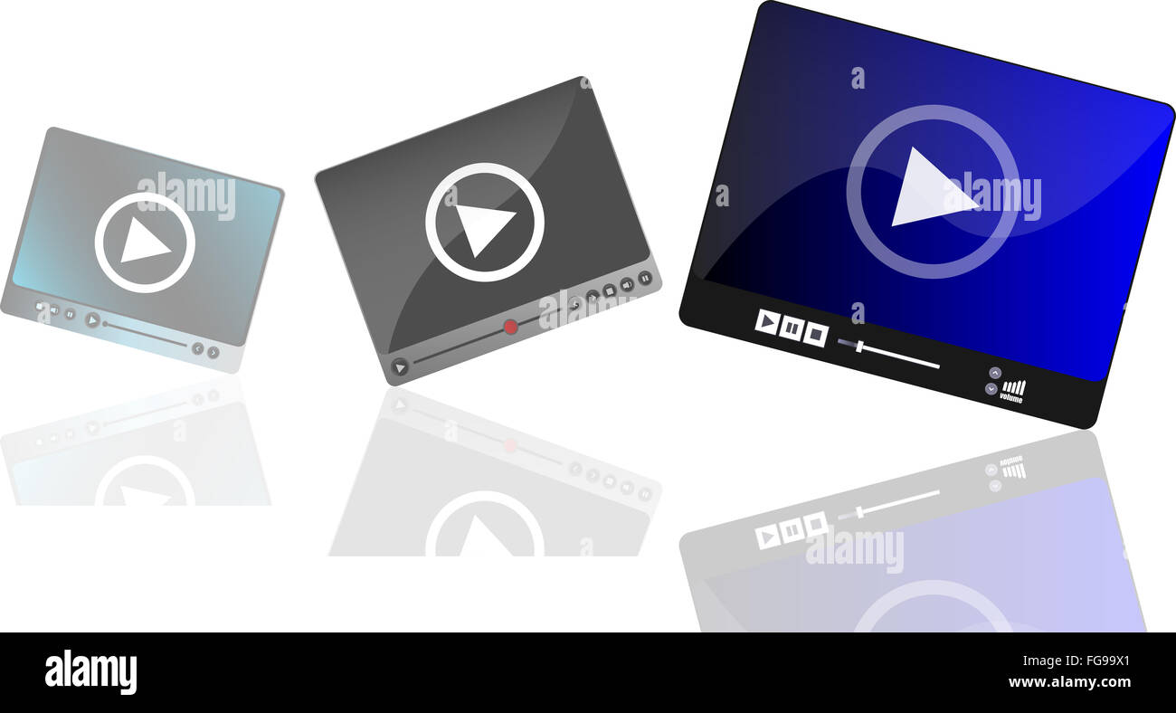 Media player set with play button on abstract background Stock Photo ...