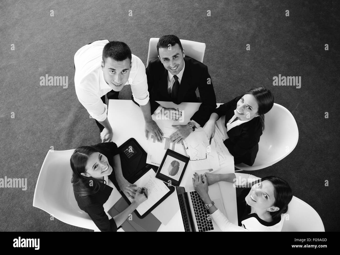 Businessman office tablet in Black and White Stock Photos & Images - Alamy