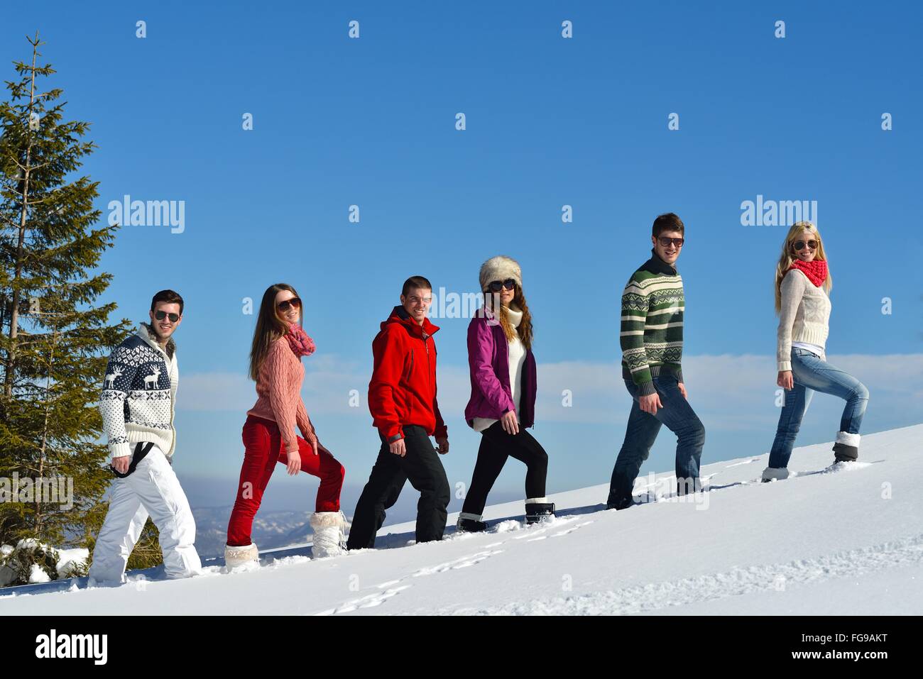 winter fun with young people group Stock Photo - Alamy