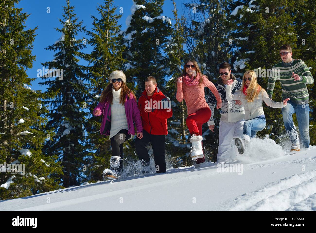 winter fun with young people group Stock Photo - Alamy