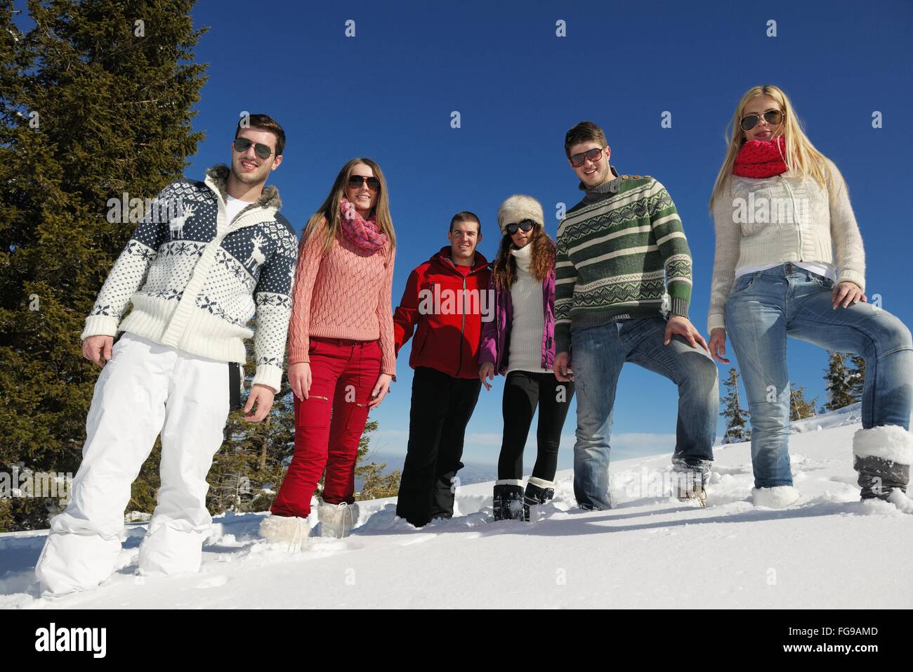 winter fun with young people group Stock Photo - Alamy