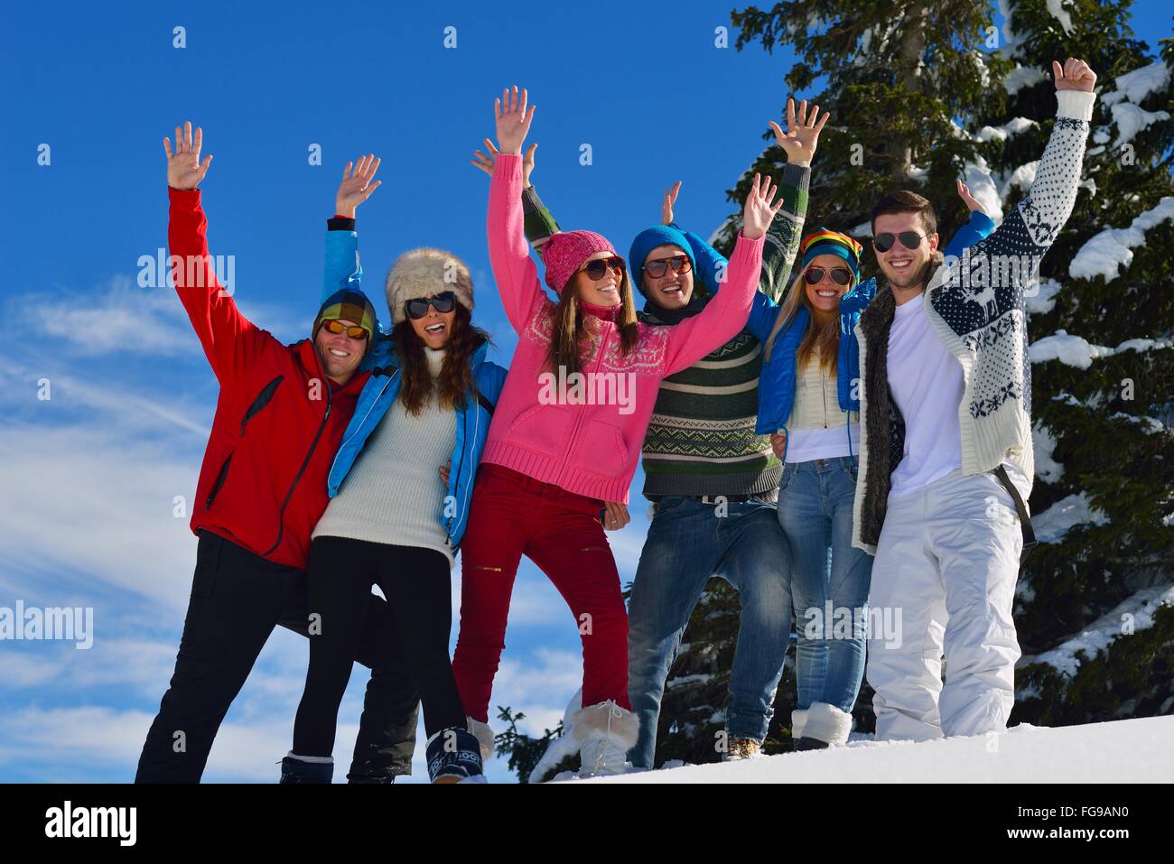 winter fun with young people group Stock Photo - Alamy