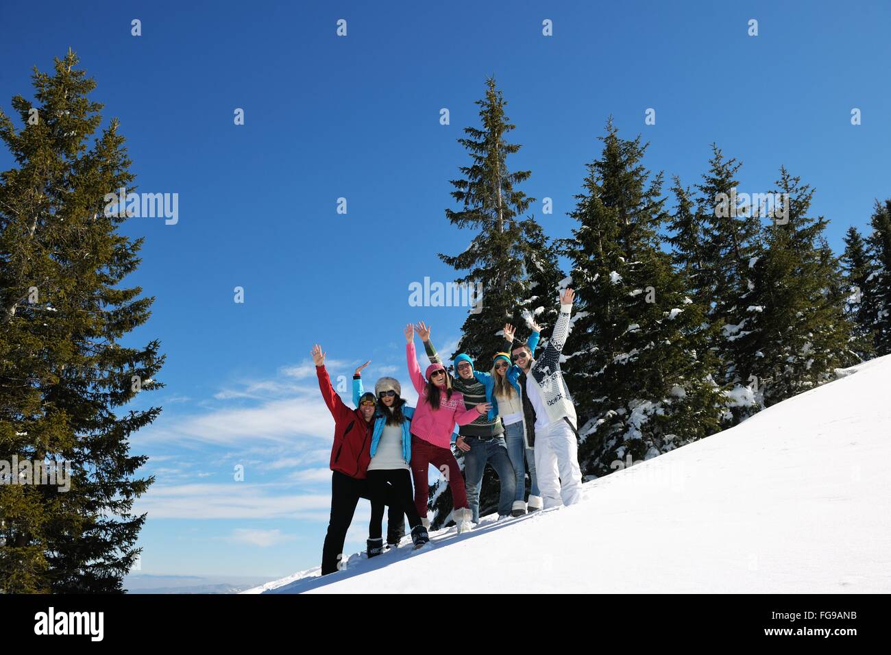 winter fun with young people group Stock Photo - Alamy