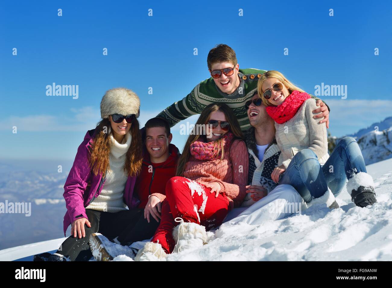 winter fun with young people group Stock Photo - Alamy