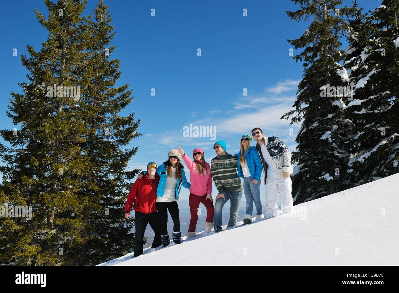 winter fun with young people group Stock Photo - Alamy